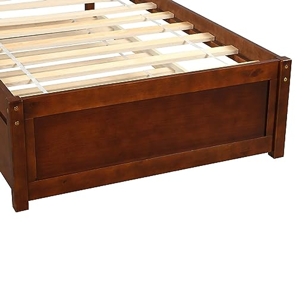 DUNTRKDU Twin Size Solid Wood Platform Bed with Trundle, Wood Bedframe, Twin Platform Bed with Headboard and Wooden Slat Support, No Spring Box Needed, Easy Assemble (Walnut)