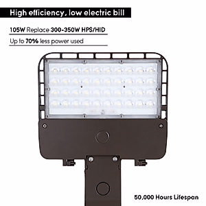 LEONLITE 105W LED Shoebox Area Pole Light, Parking Lot Outdoor Street Lamp, 300W-350W MH/HPS Equivalent, 13,500Lm, 5000K Daylight, Photocell Included, UL-Listed, Wet Location Applicable