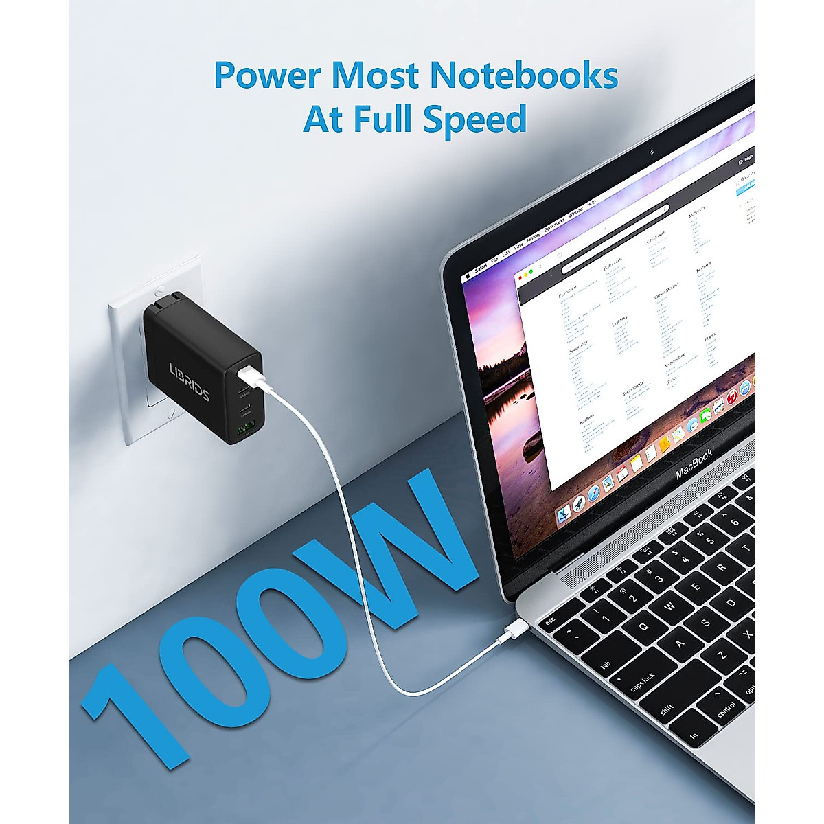 USB C Wall Charger, 4-Port 100W GaN USB C Charger, LIBRIDS Foldable PD 3.0 Fast Charger Block Power Adapter Compatible for MacBook Pro Air, iPhone 13 Pro max/12 Pro, Galaxy S20, USB-C Laptops, Black