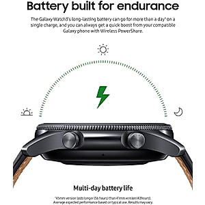 Samsung Galaxy Watch 3 (45mm, GPS, Bluetooth) Smart Watch with Advanced Health Monitoring, Fitness Tracking, and Long Lasting Battery - Mystic Black (Renewed)