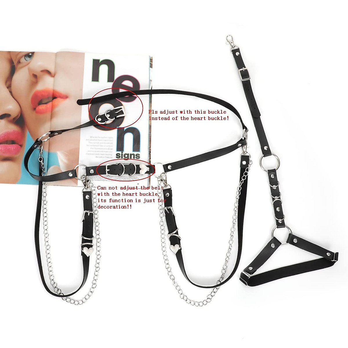 WERFORU Women Punk PU Leather Belt with Chain Ladies Gothic Rock Waist Belt with Leg Garter Halloween, Belt Suit for Waist Size 29-40 Inches, Leg Garter Suit for Thigh Girth below 24 Inches