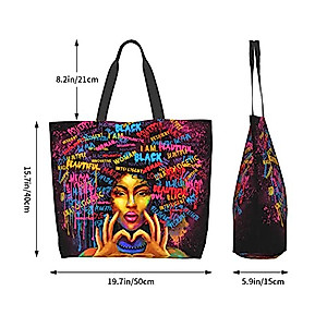 EZYES Black Girl Tote Bag African American Women Shoulder Handbag For School Work Daily Use Lightweight Durable