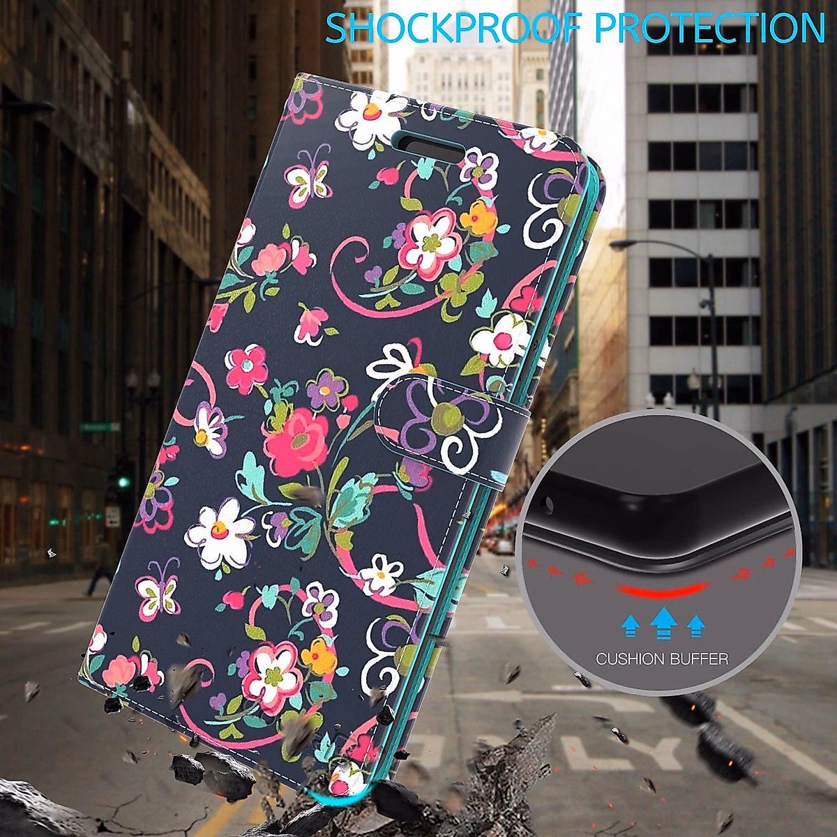 CoverON Pouch Compitable with iPhone 14 Wallet Case for Women, RFID Blocking Flip Folio Stand Vegan Leather Floral Cover Sleeve Card Slot for Apple iPhone 14 6.1 Phone Case - Flower
