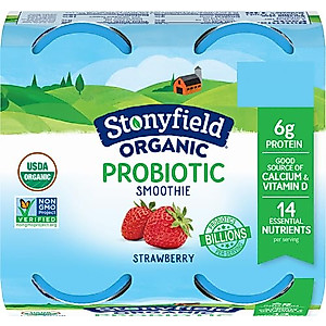 Stonyfield Organic, Low Fat Strawberry Smoothie, 6 oz, 4 Count