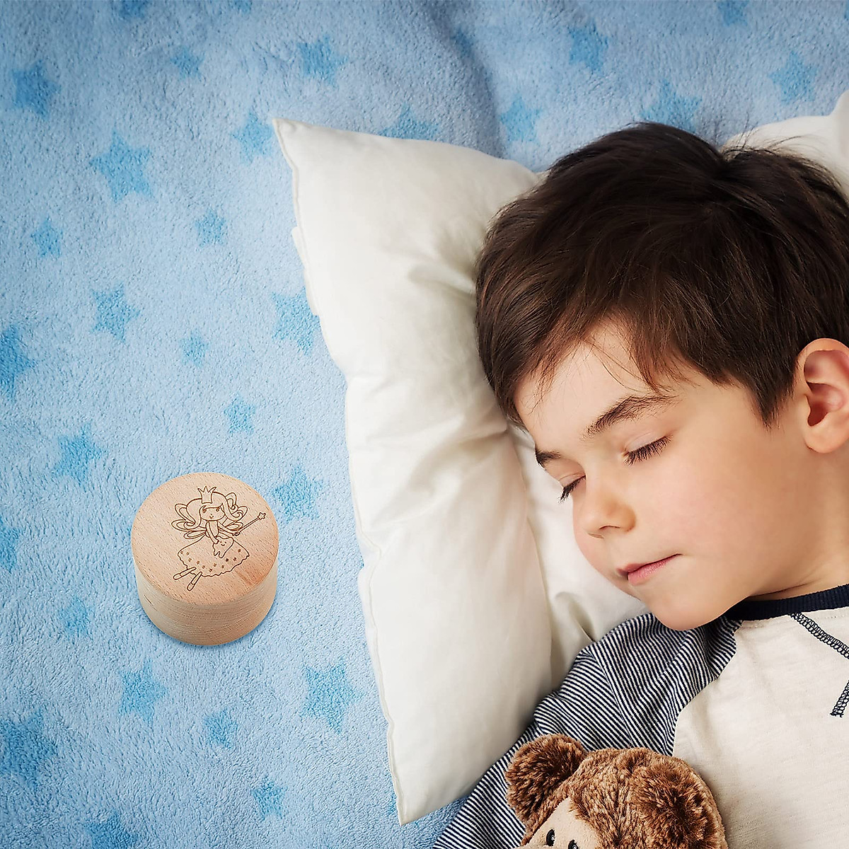 Vesici (Set of 2) Tooth Fairy Box for Kids Keepsake Baby Tooth Holder Wooden Saver Organizer Storage Box for Baby Toddlers Boys Girls Lost Teeth Birthday Present