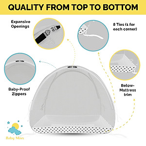 Small Size Crib Safety Canopy Net Tent Pop Up Mesh Cover Stops Climbing Stuck Limbs See Through Netting for Baby & Toddler Bed with Ties Zippers Bags by Baby Movs 49''x26''x52'' Stars