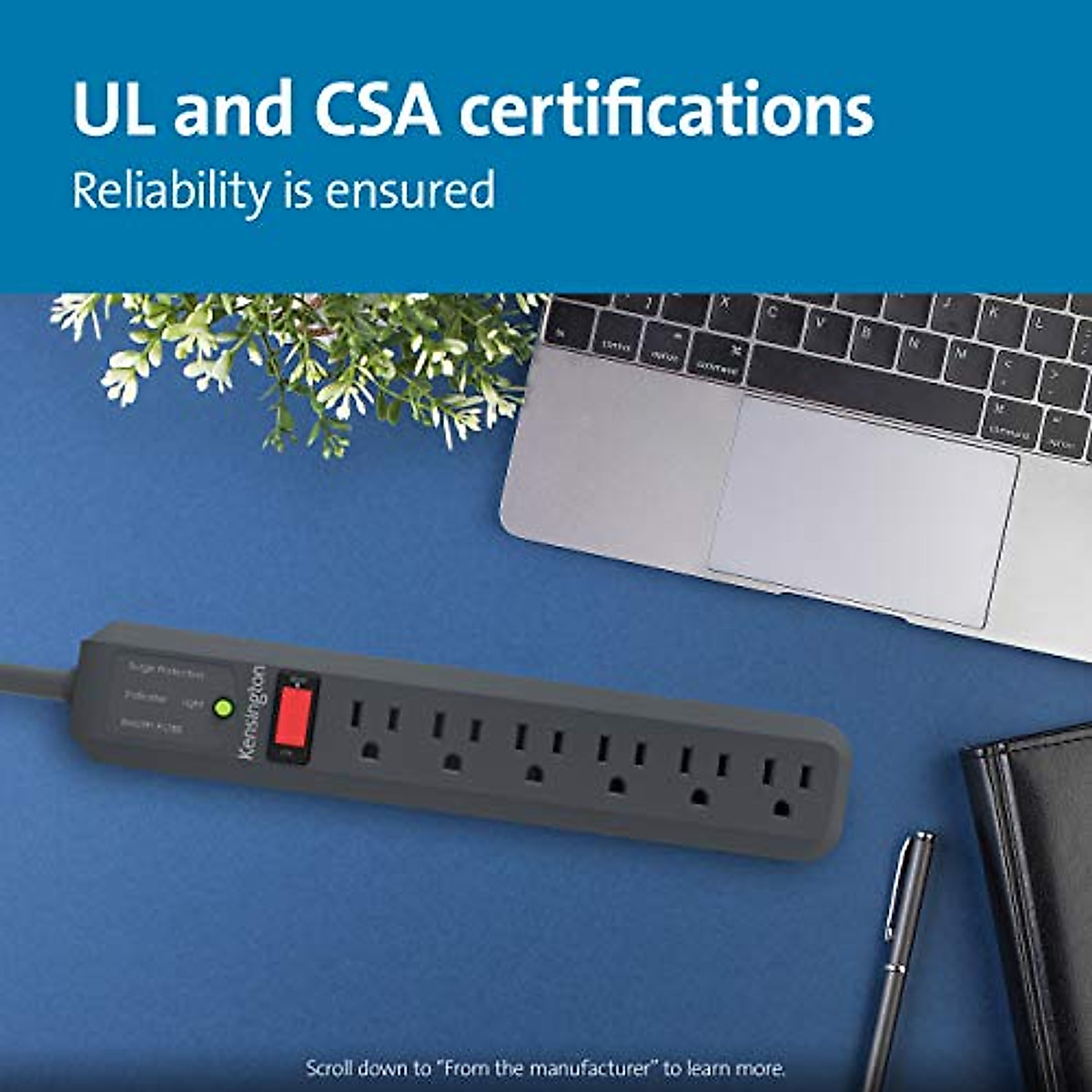 Kensington Guardian 6 Outlet, 15-Foot Cord, & 540 Joules Premium Surge Protector (K38215NA), Black