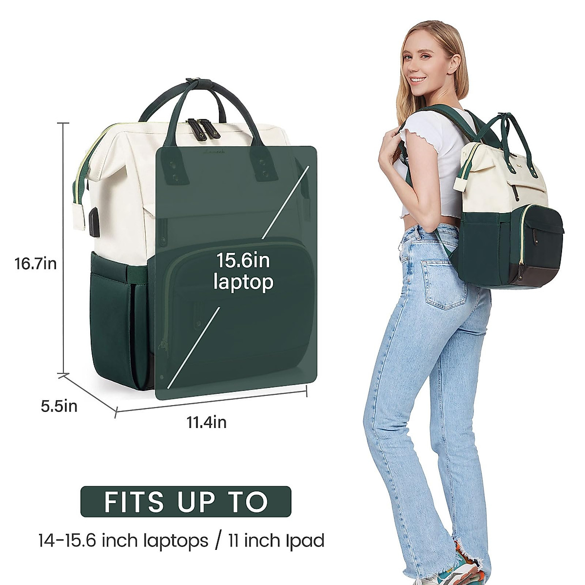 LOVEVOOK Laptop Backpack for Women, 15.6 Inch Work Business Backpacks Purse with USB Port, Large Capacity Nurse Bag College Bookbag for School, Waterproof Casual Daypack for Travel