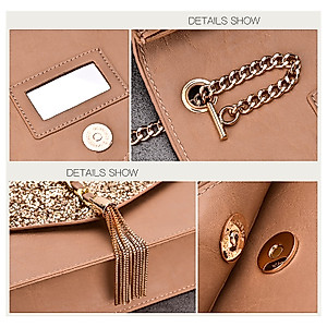 GM LIKKIE Crossbody Clutch Purse for Women, Glitter Evening Bag, Sequin Tassel Wedding Handbag for Party (Khaki)