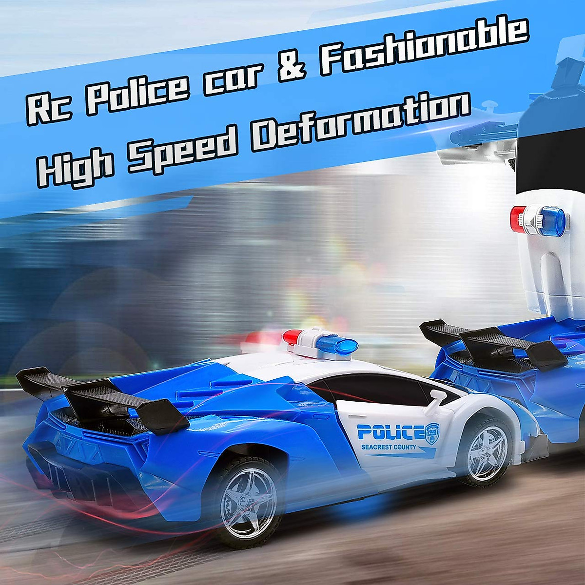 Transform Remote Control Car,RC Police Cars Transforming Robot Toys for Boys 4-7 8-12,Deformation Car Toys with One Button Transformation 360 Rotation Xmas Birthday Gifts for Boys (1：18)