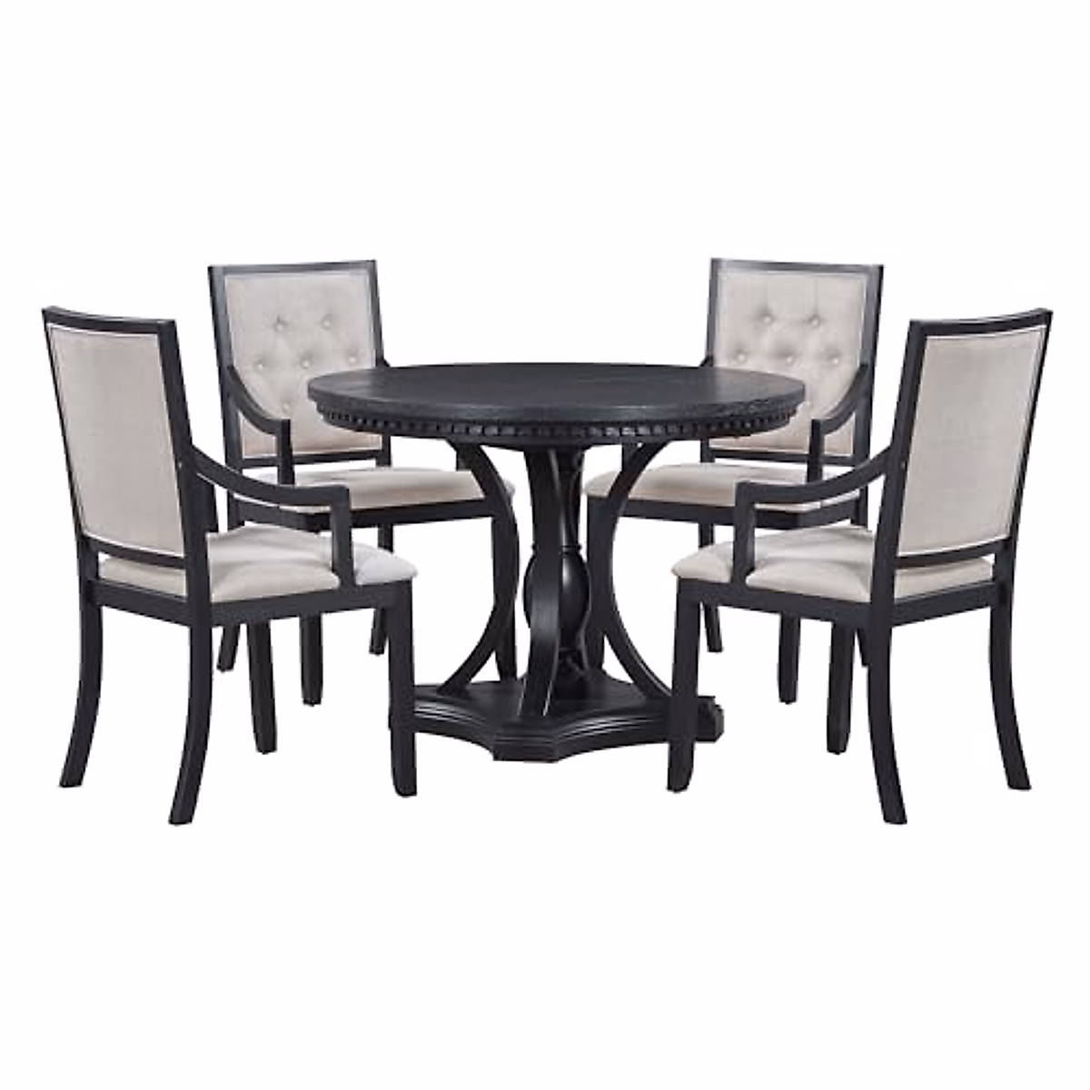 MengK Retro 5-Piece Dining Set Extendable Round Table and 4 Chairs for Kitchen Dining Room (Black Oak)