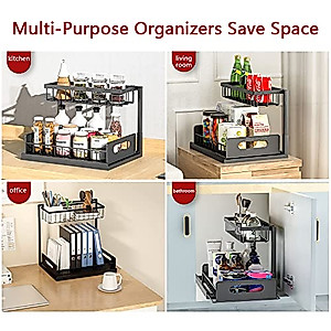 Under sink organizer, Furihshe kitchen storage pull out double shelf drawer 2-Tier Slide Out Sliding Shelf Under Cabinet Storage Multi-Use for Under kitchen sink organizers and storage, Black
