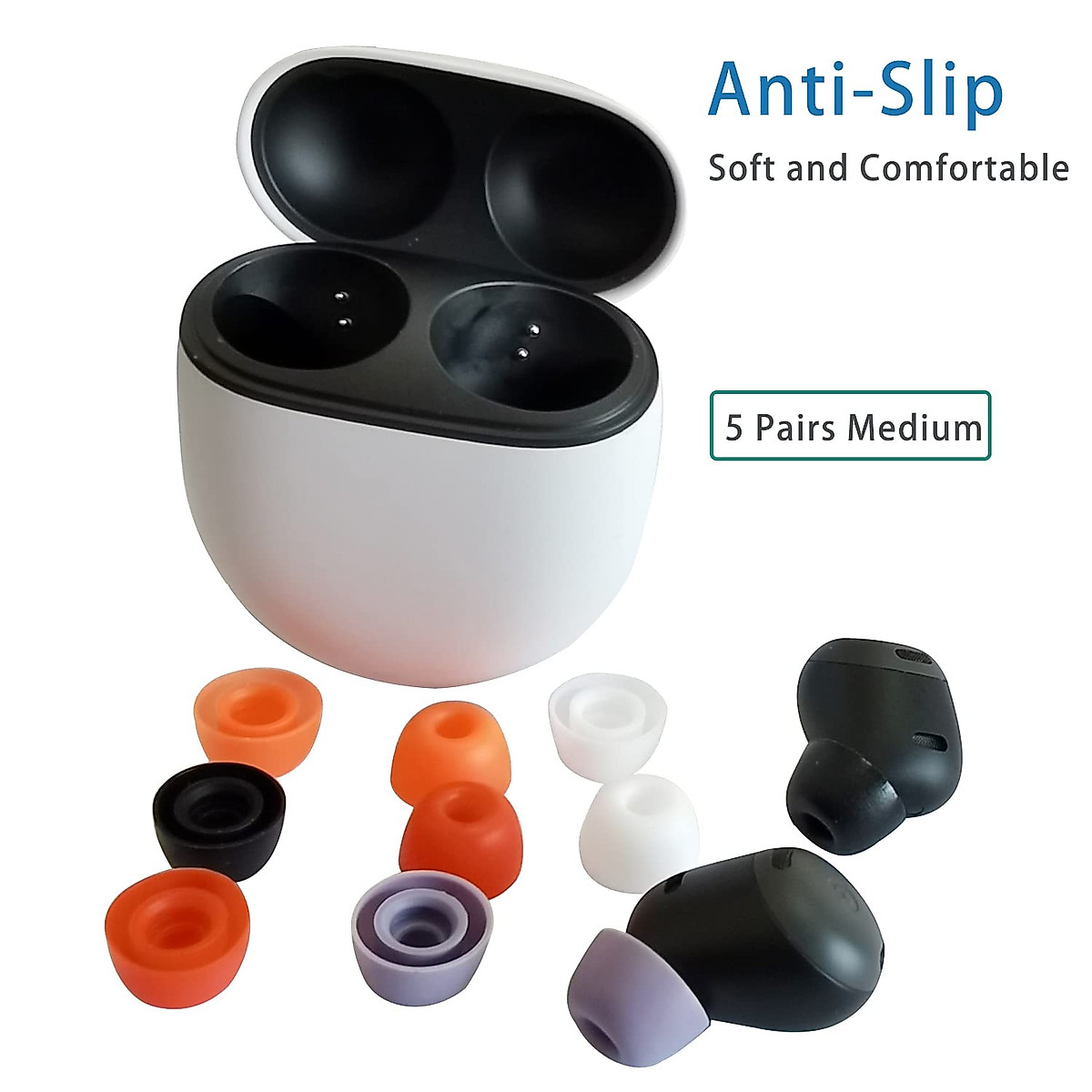 Luckvan Silicone Ear Tips for Google Pixel Buds Pro Replacement Earbuds Tips for Pixel Buds Pro Earbuds 5 Pairs