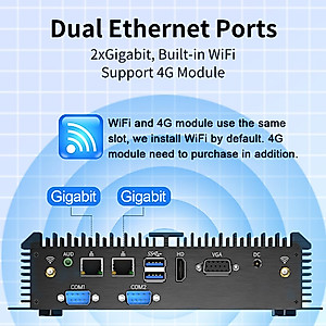 msecore Fanless Industrial PC, Mini Computer with Core i5-4200U, 16G RAM 512G SSD, Dual NIC, 2*COM RS232, Support 4G Module/SIM, Wi-Fi, 1*HDMI 1*VGA, Windows 10 Pro
