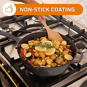 Bruntmor 2-in-1, 5 Quart Enamel Cast Iron Dutch Oven With Handle, 5 Qt Grey Cast Iron Skillet, Enamel All-in-One Cookware Braising Pan For Casserole Dish, Crock Pot Covered With Cast Iron