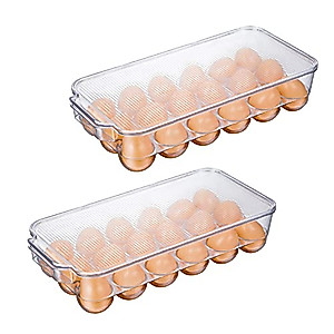 JINAMART Stackable Plastic Egg Holder for Refrigerator, Fridge Fresh Eggs Organizer Tray with Lid & Handles, Deviled Egg Storage Drawer for Countertop, Containers, Stores 18 Egg, Clear (Set of 2)