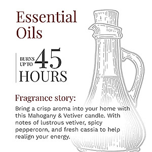 Essential Elements by Candle-lite Scented Candles, Mahogany & Vetiver Leaf Fragrance, One 14.75 oz. Three-Wick Aromatherapy Candle with 45 Hours of Burn Time, Off-White Color