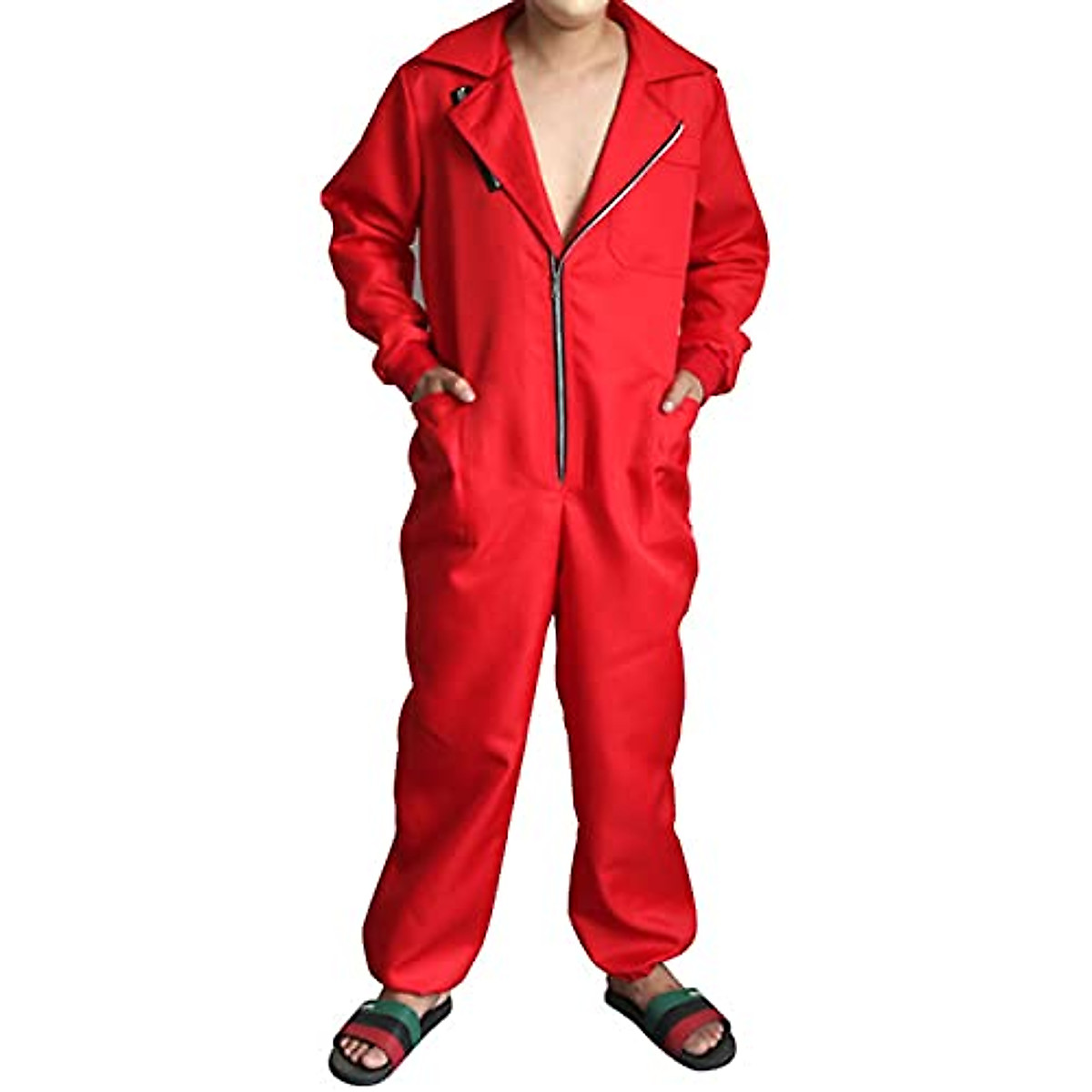 Angelaicos Unisex Red Jumpsuits Mask Halloween Party Costume Full Set (M)