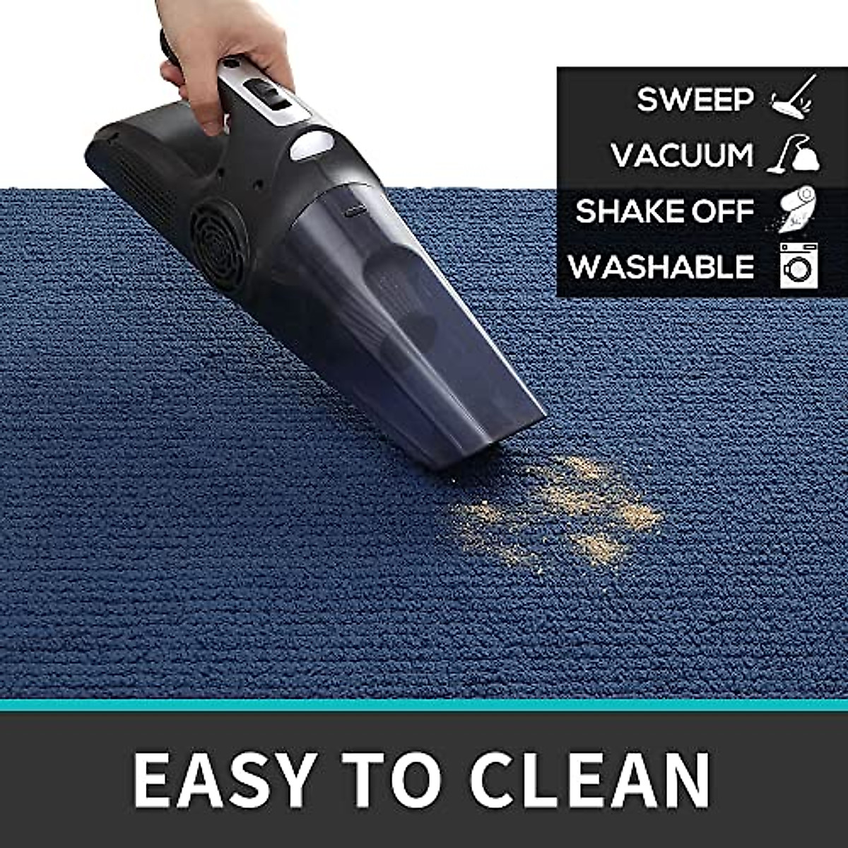 DEXI Front Door Mat Entry Doormat Non Slip Thin Washable Inside Entryway Mats for Home Entrance 19.5"x31.5",Blue