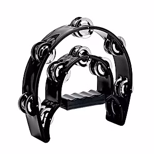 Musfunny Tambourine Double Row Metal Jingles Hand Held Percussion Half-Moon Tambourines Musical Instrument Gifts for Kids, Adults, Party - Black