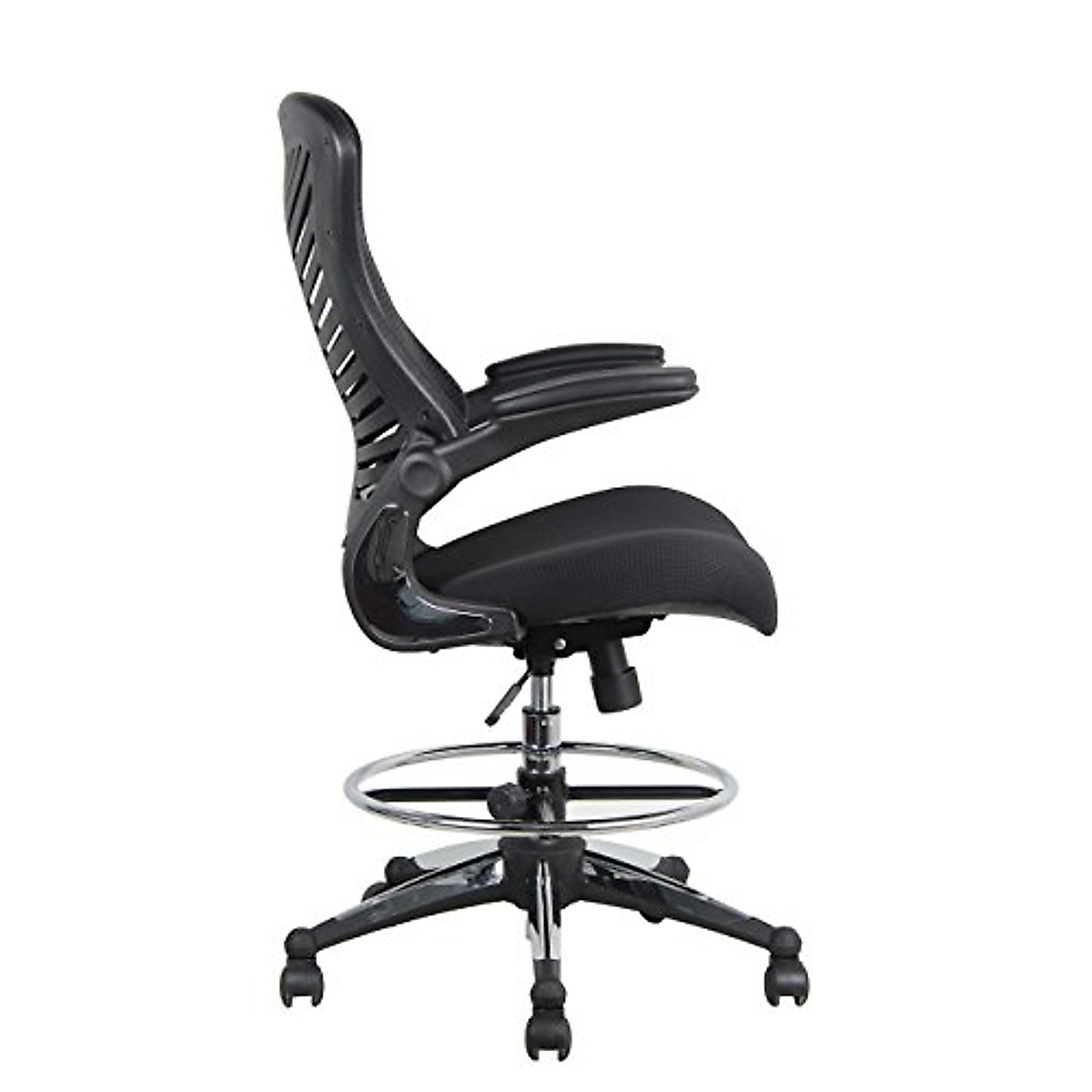 OFFICE FACTOR Stool Clerk Teller Drafting Chair Reception Black Mesh Flip up Armrest Molded Seat with a Single Handle Mechanism (Stool Black MESH Fabric)