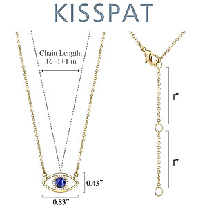 KISSPAT 14K Gold Dainty Evil Eye Necklace for Women | Gemstone Necklace Lapis Lazuli | Real Crystal Necklace for Women
