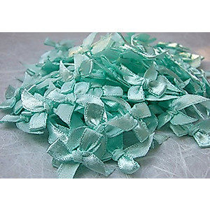 ICRAFY 100 Tiny Satin Ribbon Bows Blue Sea Color Mini Embellishment Craft Artificial Applique Wedding Ribbon Width 7 mm.