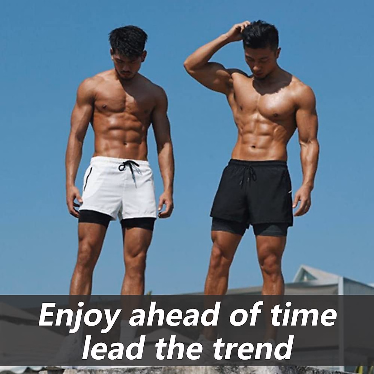 JWJ Men's Running Athletic Workout Sports Mens 2 in 1 Shorts Breathable Gym Short for Men with Pocket, Black Meduim