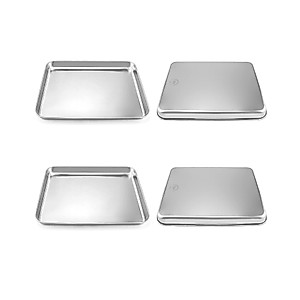 QWORK Stainless Steel Surgical Tray, for Medical Instruments, Tattoo, Surgical Supplies, 12 3/16 x 9 7/16 x 1, 4 Pack