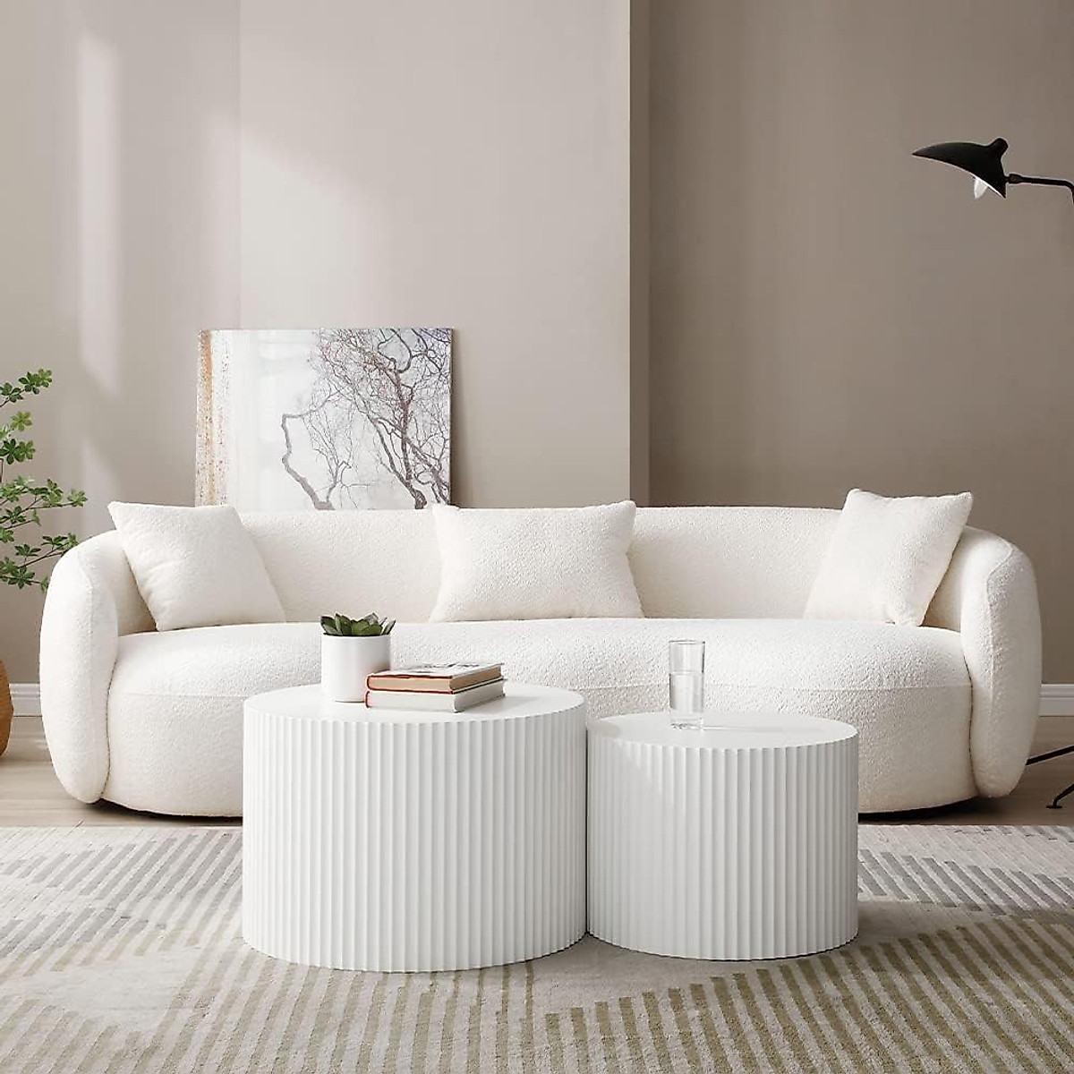 WEALTHOME Nesting Coffee Table Set of 2, Modern Nesting Round Coffee Table Accent End Table Side Table for Living Room Apartment