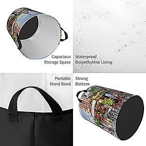 Round Single Paris Street Scene Eiffel Tower Dirty Laundry Hamper,Storage Bin Organizer Laundry Hamper Portable Laundry