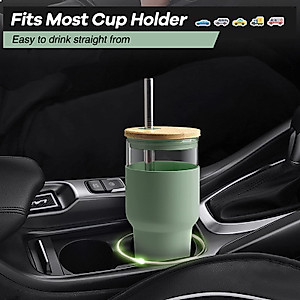 kytffu Tumbler with Lid and Straw, 24 oz Glass Tumbler Fits Cup Holder, Smoothie Cup Iced Coffee Tumbler for Bubble Tea, Water, Juice, With Silicone Sleeve Straw Cleaning Brush, Olive