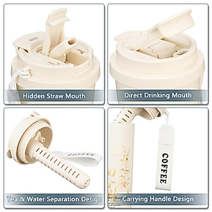 Simcat Coffee Tumblers 316 Ceramic-Lined Insulated Stainless Steel Travel Coffee Mug Leak Proof 17oz Coffee Tumblers with Lid and Straw for Keep Hot/Ice Coffee,Tea (White)