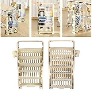 Fabater Movable Bookshelf Cart, 5 Tier Rolling Utility Cart, Mobile Book Cart with Pen Holder, Removable Storage Book Shelves, File Organizer for Home, Office, Kitchen, Classroom (Cream)