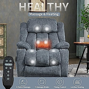 Trustyue Power Lift Recliner Chair for Elderly, Lift Chair with Full-Body Massage and Heat, Hand Remote Control, Upgraded Powerful Motor, USB Ports, Stainless Steel Cup Holders, Chenille Blue