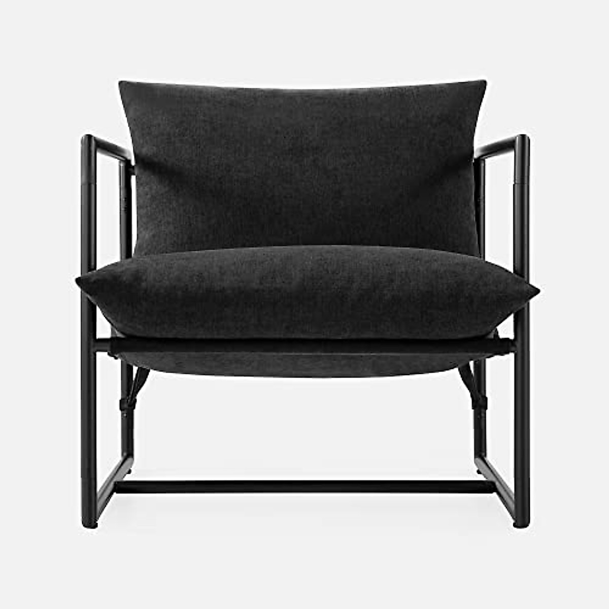 ZINUS Aidan Sling Accent Chair / Metal Framed Armchair with Shredded Foam Cushioning, Black