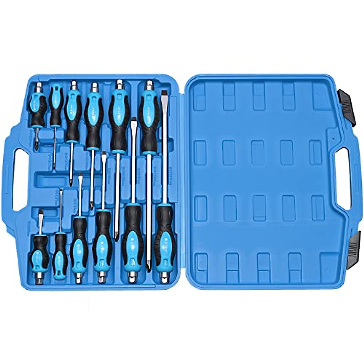 12-Piece Through steel core Screwdriver Set,Go-thru Steel Blade High Torque for Fastening,Chiseling or Loosening Seized Screws,6Phillips&6Slotted Magnetic Bit,With Carry Case.Gifts for men