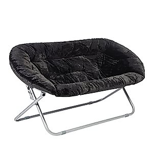 Urban Shop Faux Fur Double Saucer Chair, Black