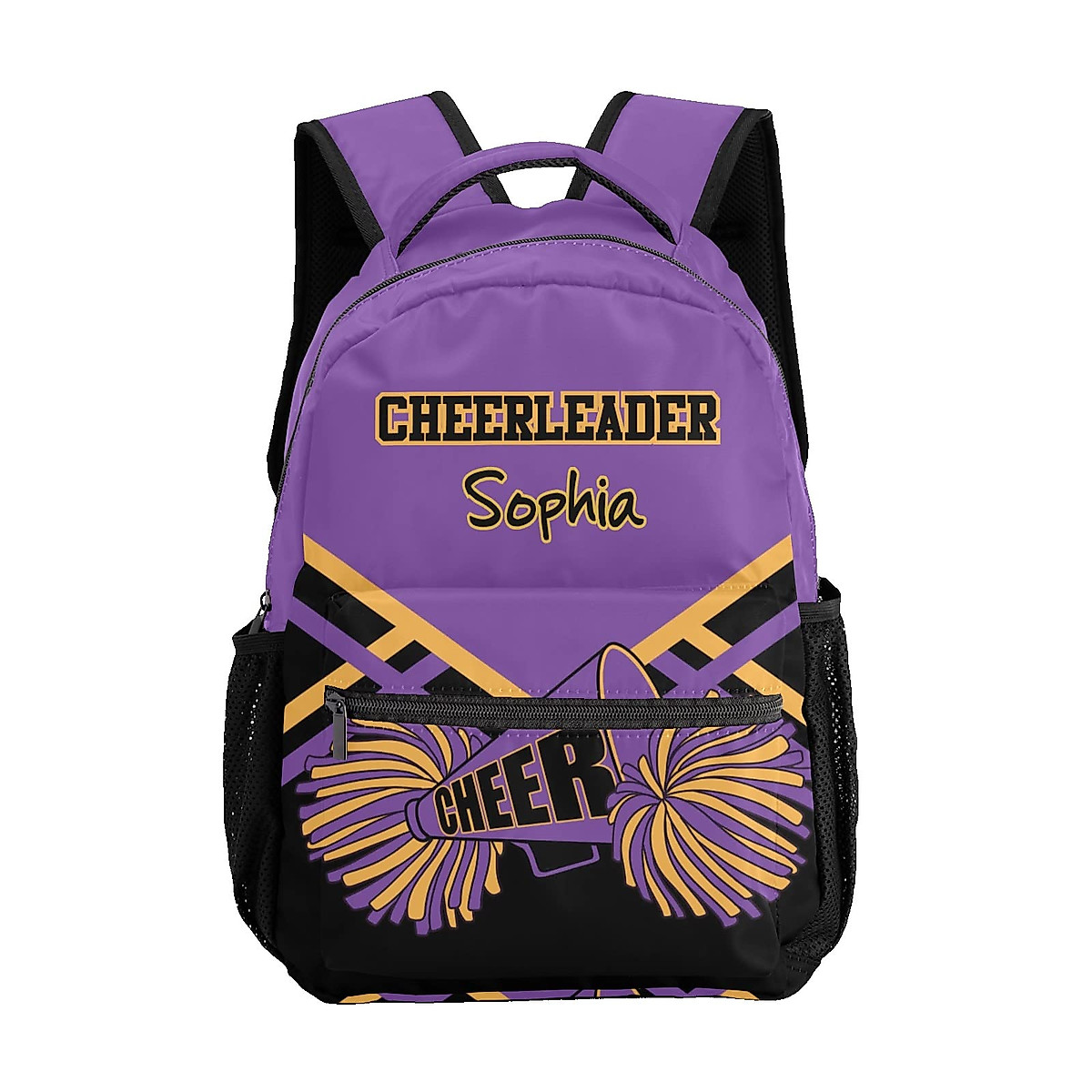BigBigift Customized Cheerleader Purple Waterproof Backpack with Name for Hiking Camping Picnic 12.2(L)x5.9(W)x16.5(H)inch