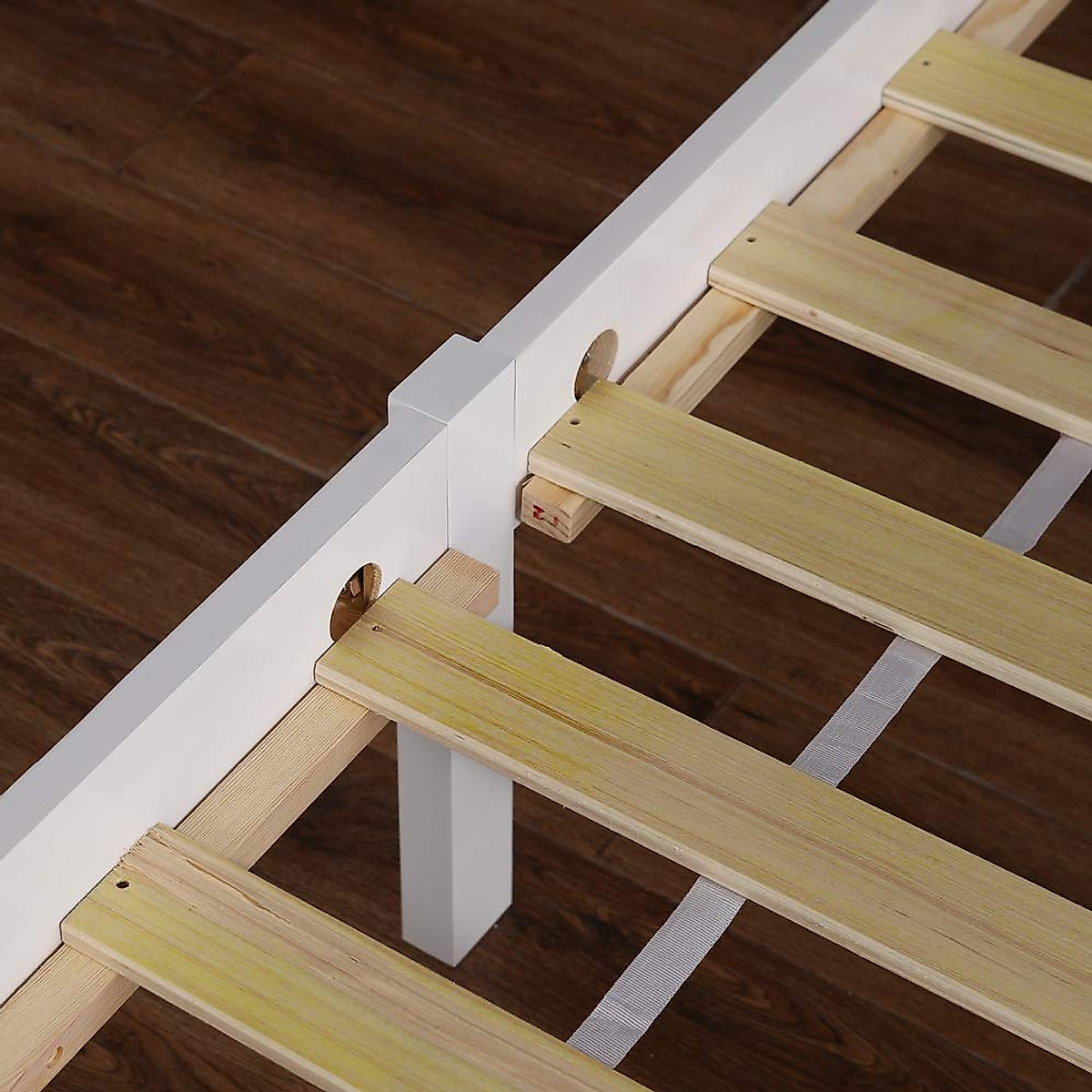 Karl home White Twin Platform Bedframe with Slat Headboard Wooden Bed Frame with Footboard, 12 Wood Slat Support, No Box Spring Needed