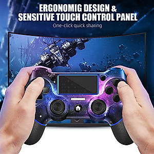 Open Red Custom Deisgn, Replacement for PS4 Controller, Starry Sky Wireless PS4 Controller Joystick for PS4, Slim, Pro and Windows PC, Bonus Two Thumb Grips
