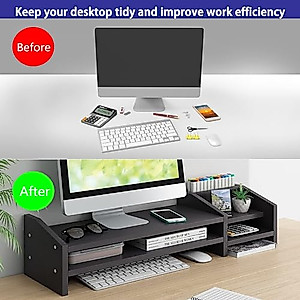Catekro Monitor Stand Riser, 2 Tiers Wood Monitor Riser Stand with Storage Organizer, Multi-Purpose Desktop Organizer Riser for Computer,Laptop,Printer(Black)