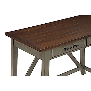 OSP Home Furnishings Milford Rustic 42 Inch Writing Desk with 2 Drawers and Burnished Decorative Hardware, Slate Gray