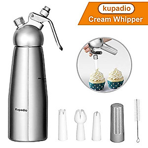 Professional Aluminum Whipped Cream Dispenser Cream Maker 500mL (1 Pint) for Desserts Gourmet Cream Whipper with 3 Decorating Nozzles