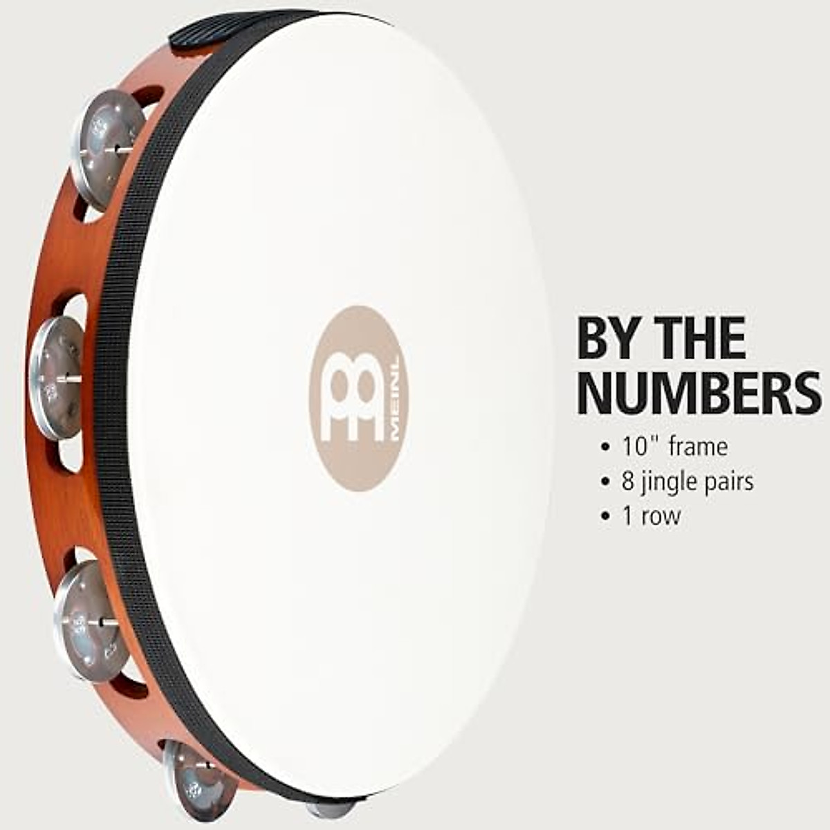 Meinl Percussion Traditional Goatskin Headed Wood Tambourine with Aluminum Jingles, Single Row — NOT Made in China — for All Musicians, 2-Year Warranty (TAH1A-AB)