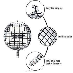 Disco Foil Balloons Aluminum Mylar Helium Balloons 10 Pieces 22 Inch 4D Large Mirror Metallic Balloons for Disco Dance Party Supplies Birthday Party Wedding Baby Shower (Silver)