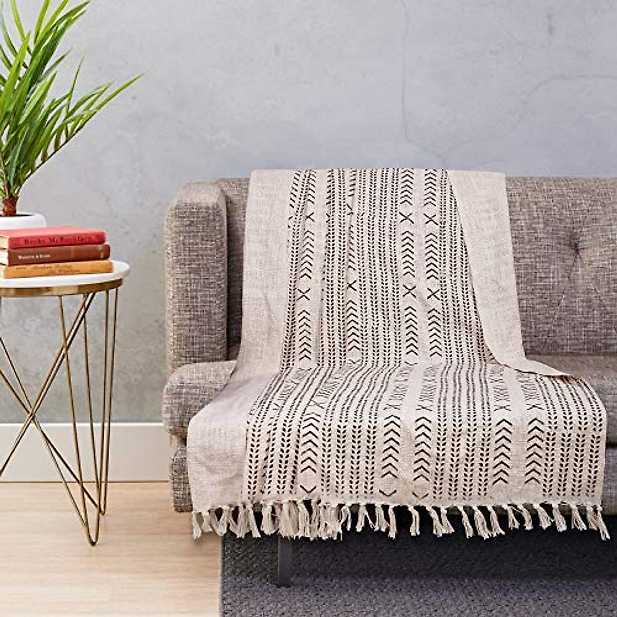 Mudcloth Throw, Ethnic Beach Blanket ,Boho Bedding ,Decorative Sofa Throw ,Couch Cover ,Woven Throws Blankets ,Indian 100% Cotton Throw ,Hand Block Print Off White Throw Blanket