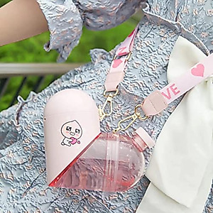 NONOO Kawaii Heart Shaped Water Bottle with Storage Cute Heart Water Bottle with Strap Chritmas Gifts for Women /Teen Girls / Sister (Pink)