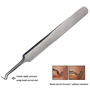BEUKING Acne Blemish Blackhead Comedone Stainless Steel Nipper Blemish Extractor Tool for Remove Blackhead Acne Whitehead Pimple Bend Curved Tweezers, Silver