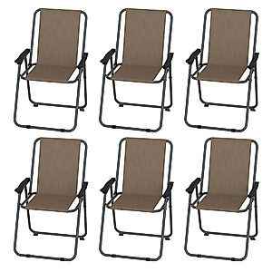 UDPATIO Patio Folding Chair Set of 6, Heavy Duty Foldable Dining Chair Supports up to 220lbs, Sturdy Steel Frame and Weather-Resistant Textilene Fabric, Weights only 5.7lbs, Brown